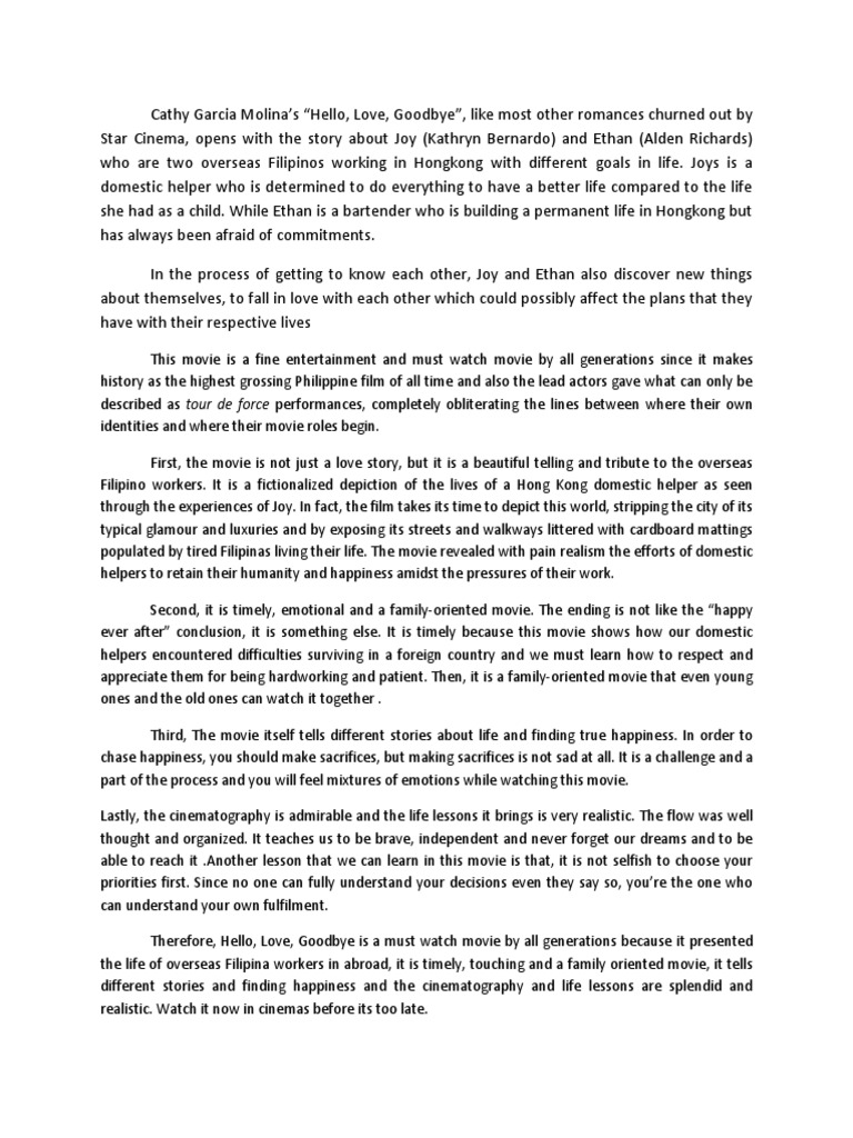 Hello Love Goodbye Reaction Paper | PDF