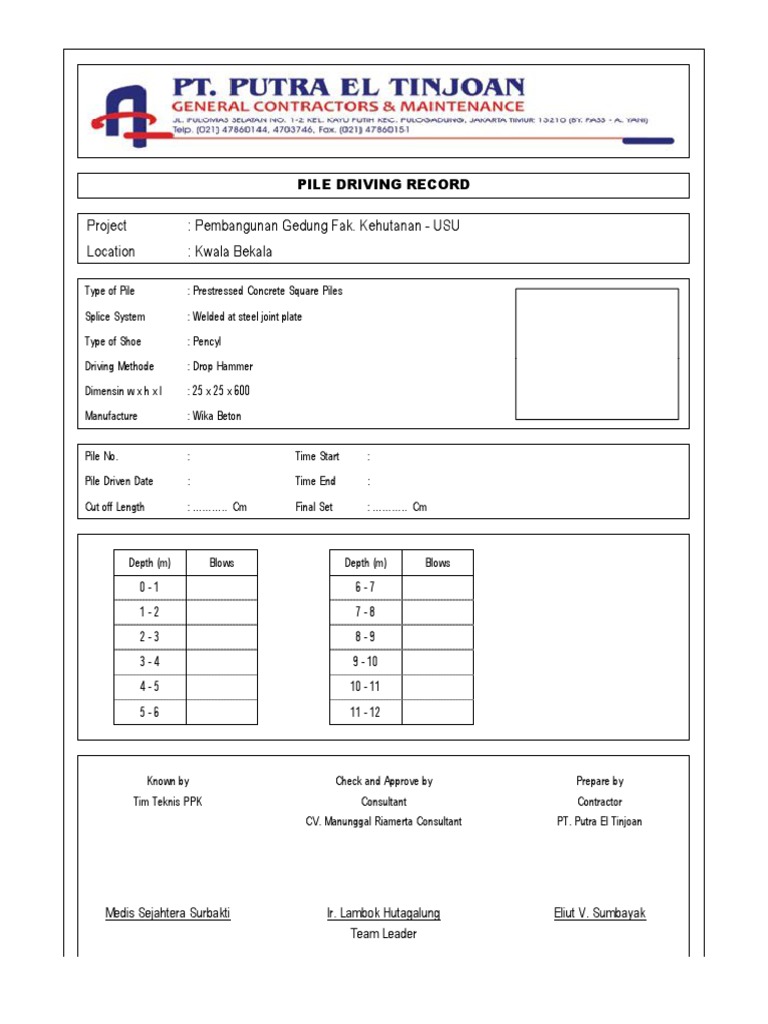 Pile Driving Record