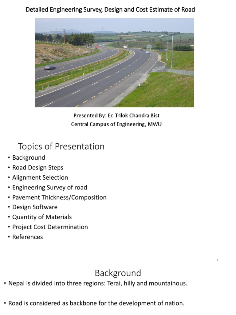 Road Design and Engineering Survey Guide | PDF | Topography | Surveying
