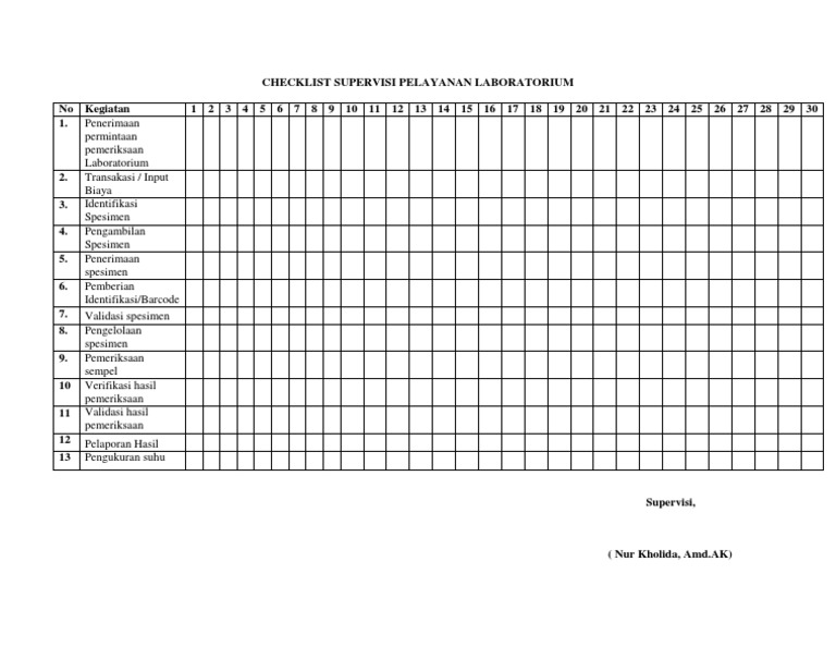 Checklist Supervisi Pelayanan Laboratorium | PDF