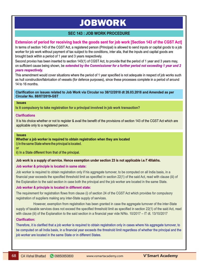 Jobwork: Extension of Period For Receiving Back The Goods Sent For Job ...