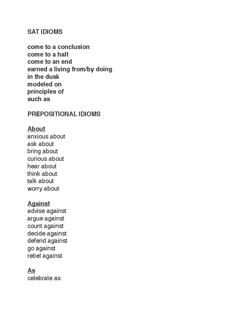 SAT IDIOMS AND PREPOSITIONAL PHRASES | PDF