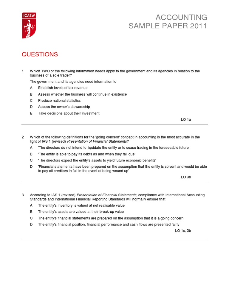 Accounting Sample Paper 2011: Questions | PDF | Debits And Credits ...