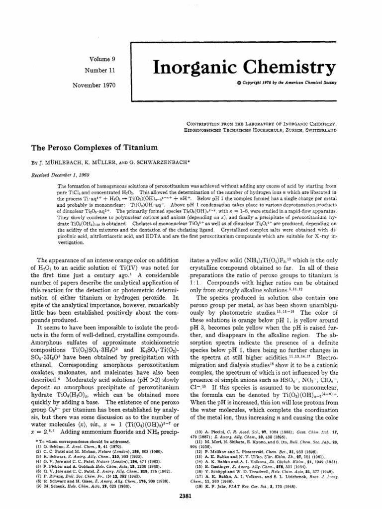 Inorganic Chemistry: The Peroxo Complexes of Titanium | PDF | Ph | Acid