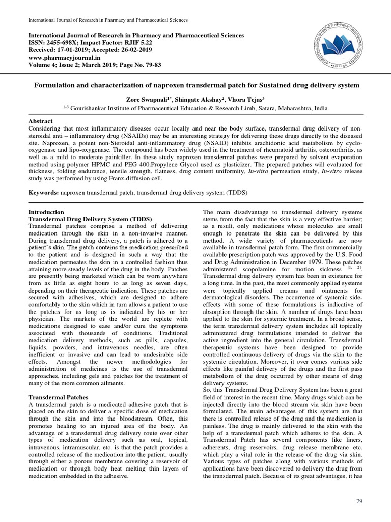 Formulation and Characterization of Naproxen Transdermal Patch For ...