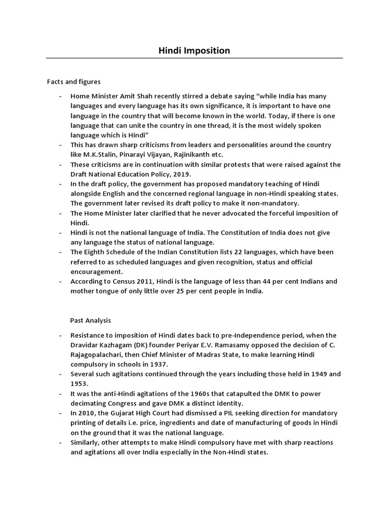 Hindi Imposition | PDF | Politics Of India | Government