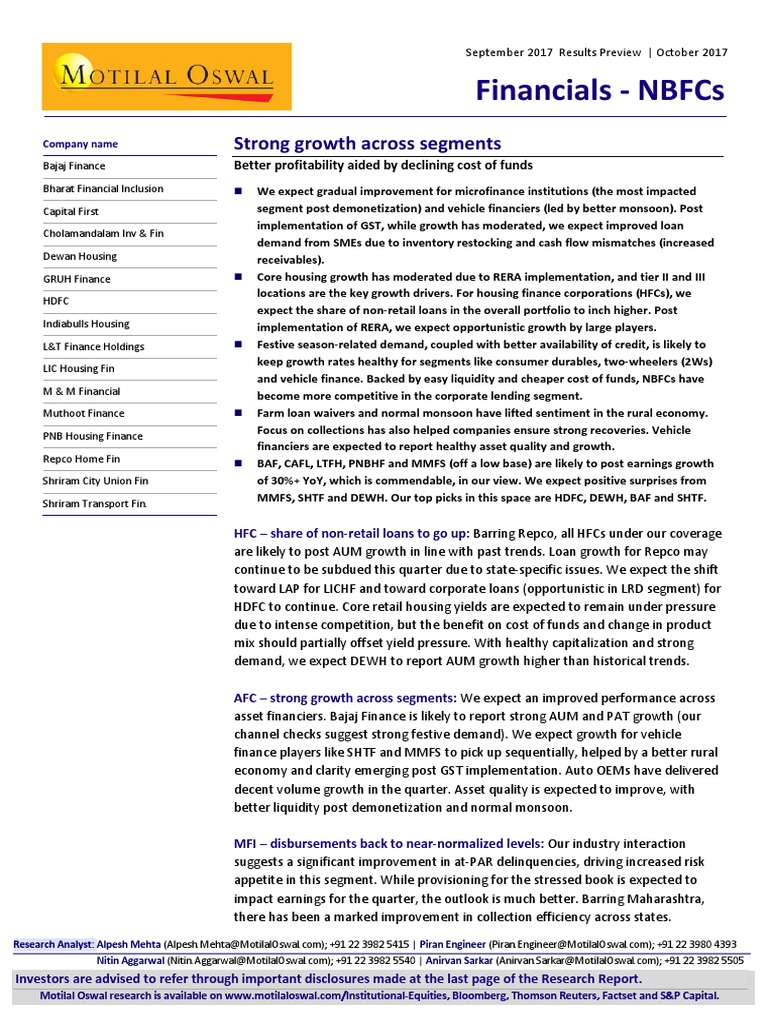 NBFC Sector Report | PDF | Net Income | Price–Earnings Ratio