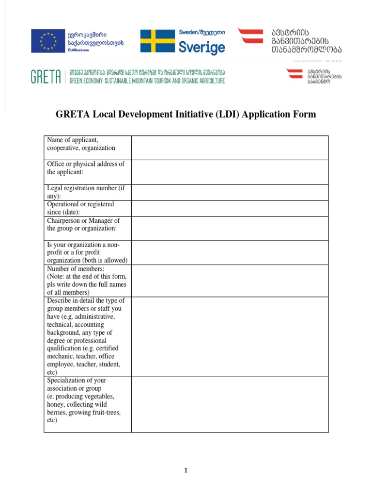 GRETA Local Development Initiative (LDI) Application Form | PDF ...