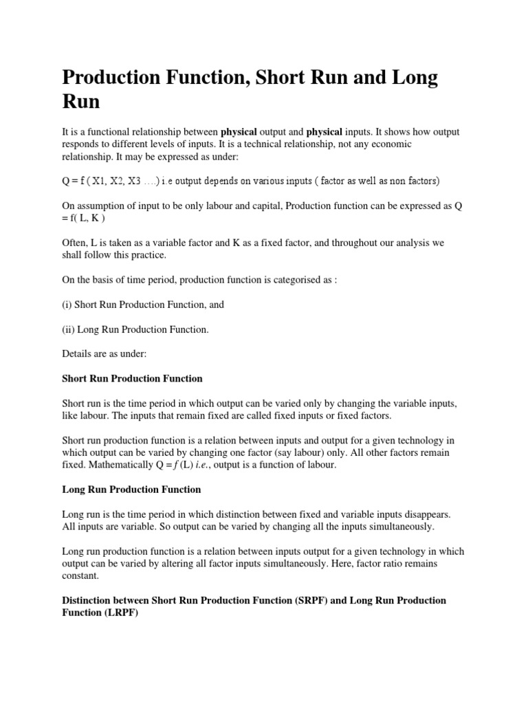 Production Function Short Run Long Run | PDF | Production Function ...