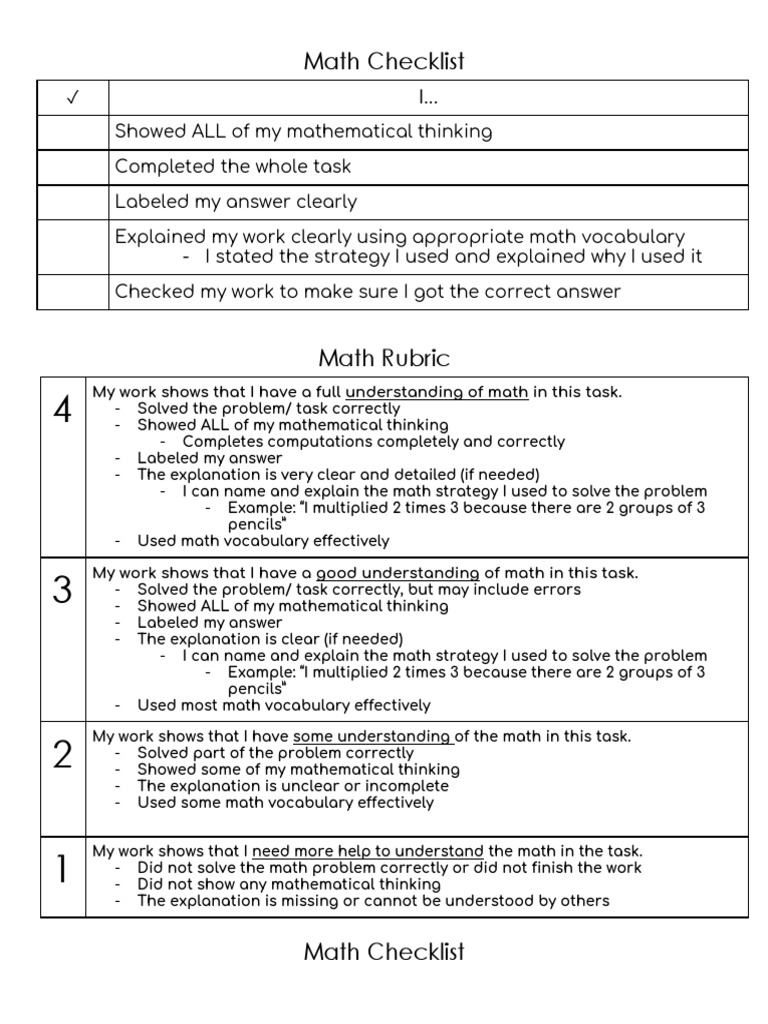 Overall Math Rubric | PDF | Understanding | Teaching Mathematics
