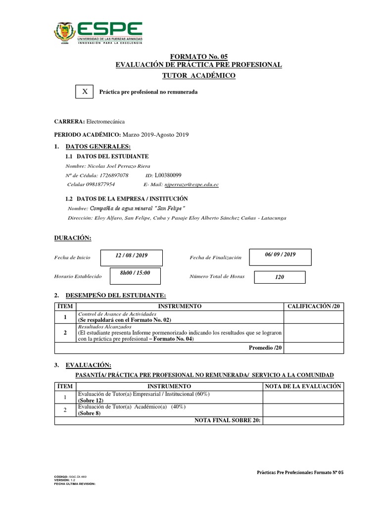 Formato 5. Evaluacion Tutor Academico | Descargar gratis PDF | Business