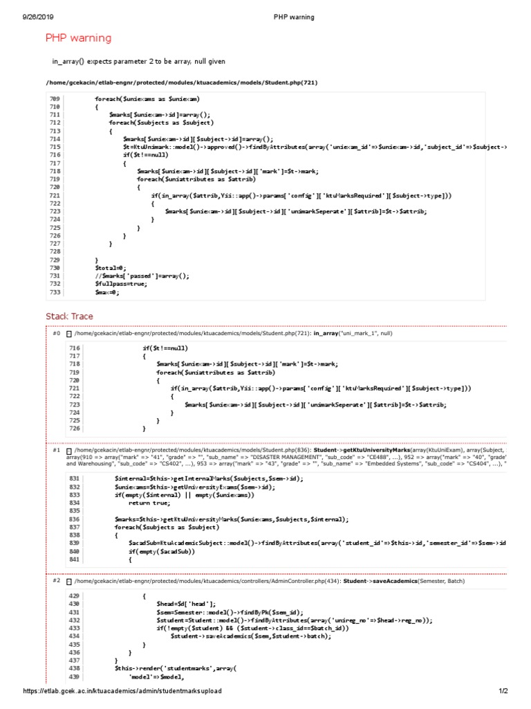 PHP Warning: Stack Trace | PDF | Computer Programming | Software