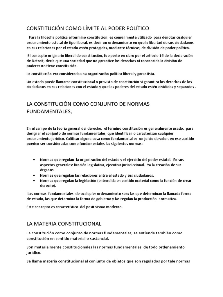 CONSTITUCIÓN COMO LÍMITE AL PODER POLÍTICO.docx | PDF