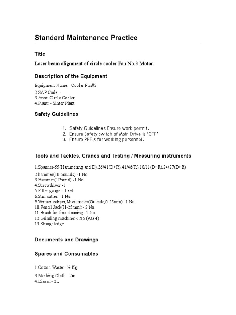 Standard Maintenance Practice: Laser Beam Alignment of Circle Cooler ...