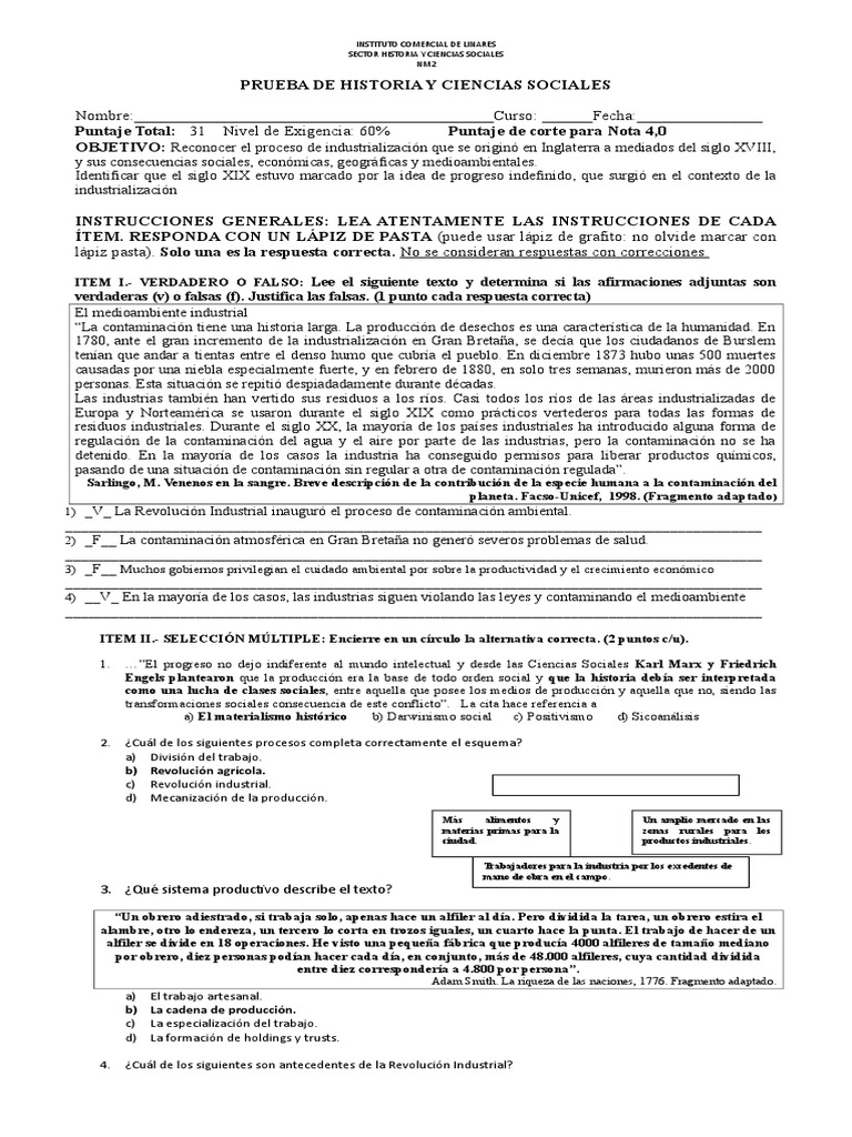 Prueba de Progreso e Industrialización | PDF | Revolución industrial ...