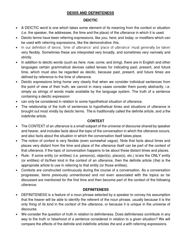 Deixis and Definiteness | PDF | Semantics | Communication