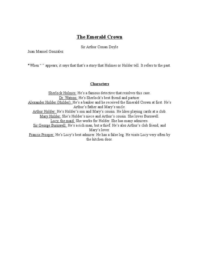The Emerald Crow N: Characters | PDF | Sherlock Holmes | Dr. Watson