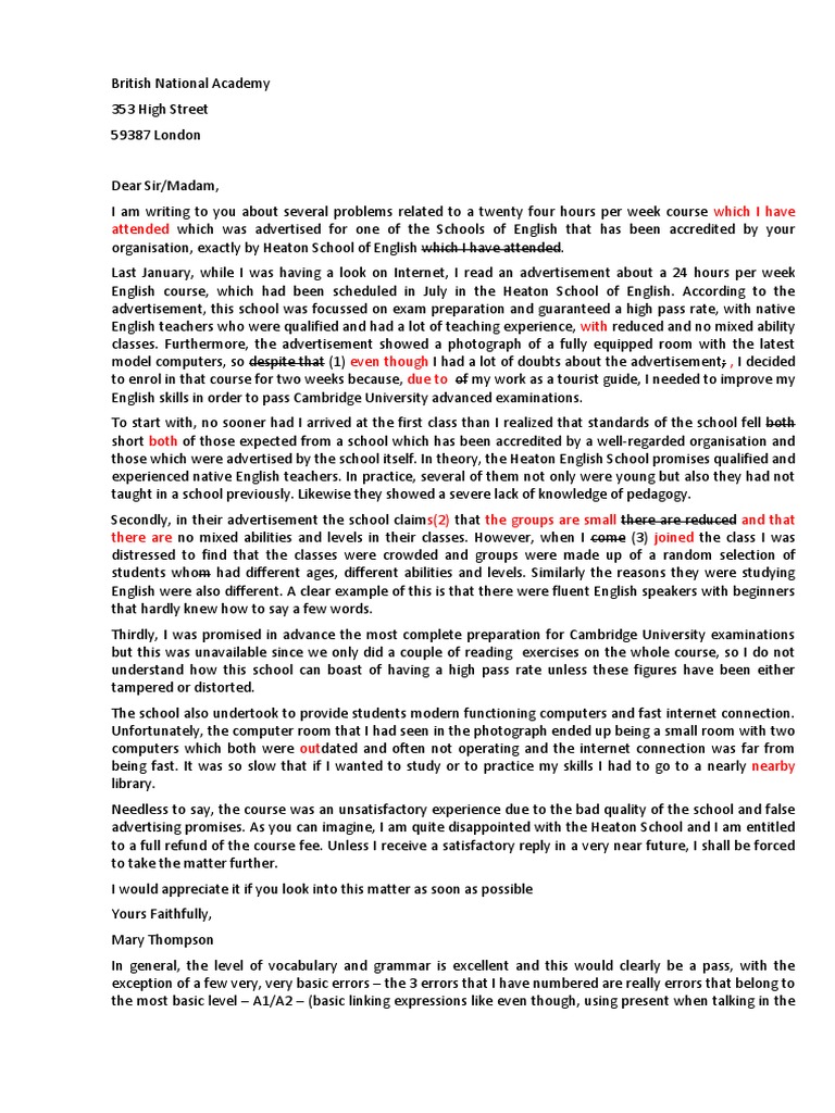 British National Academy Complaint Letter | PDF | English Language | Behavior Modification