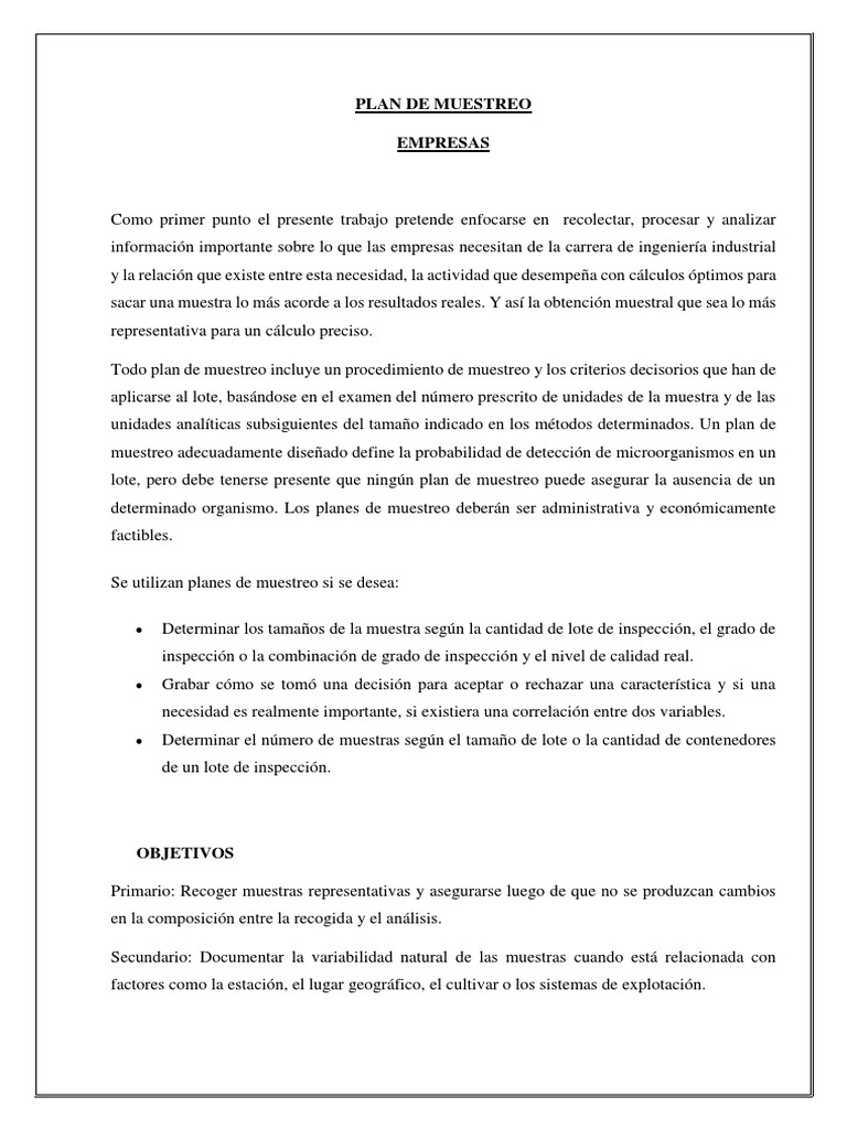 Plan de Muestreo | PDF | Muestreo (Estadísticas) | Economias