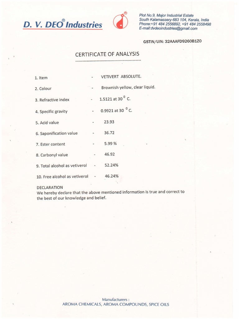 COA & MSDS - Vetivert Absolute | PDF | Personal Protective Equipment ...