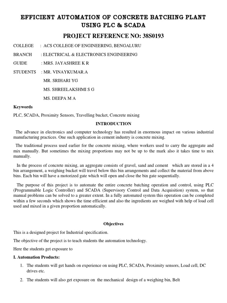 Efficient Automation of Concrete Batching Plant Using PLC & Scada ...