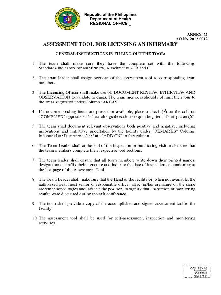 Infirmary Licensing Assessment Tool | PDF | Medical Prescription ...