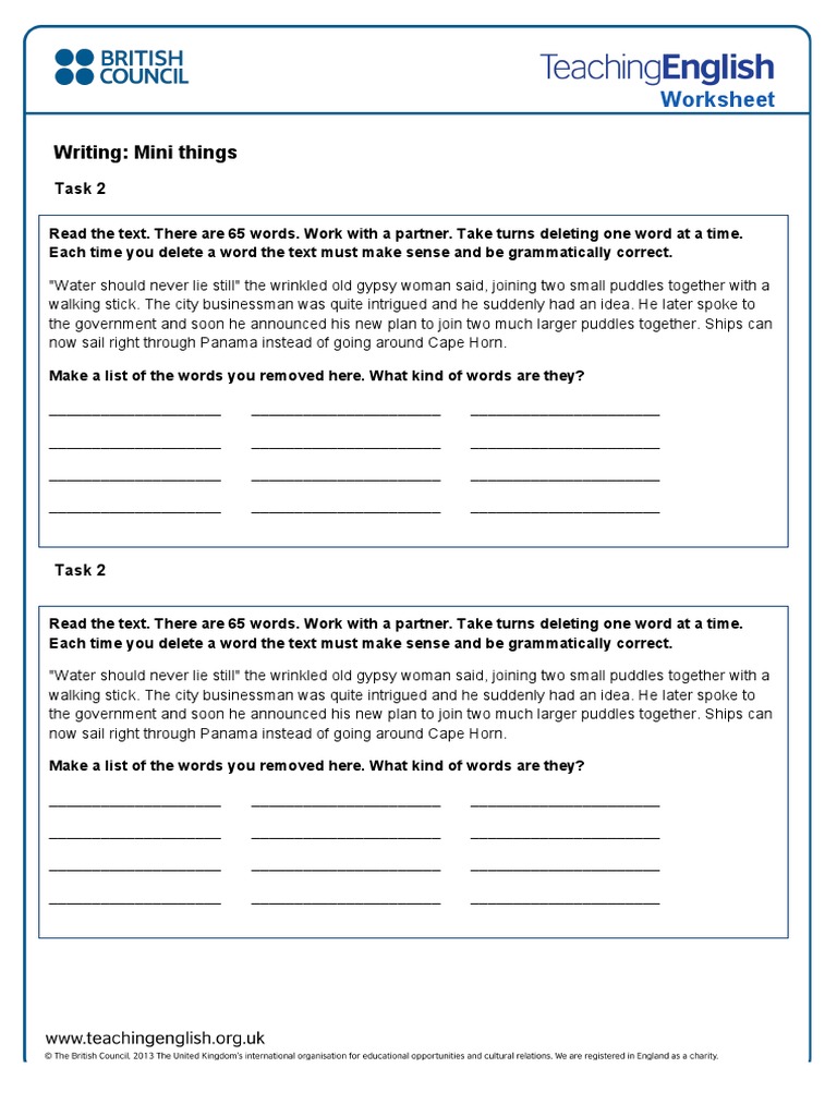 Writing Mini Things Student Worksheet - 0 | PDF