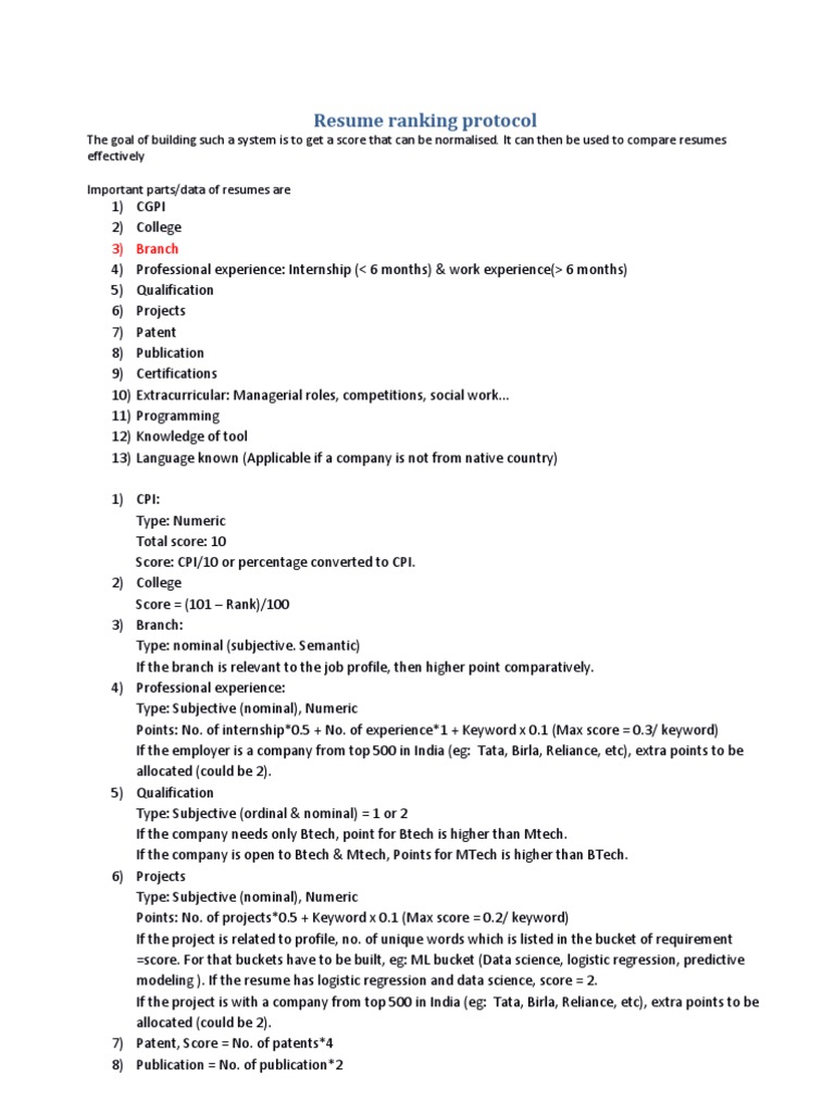 Resume Ranking Protocol: 3) Branch | PDF