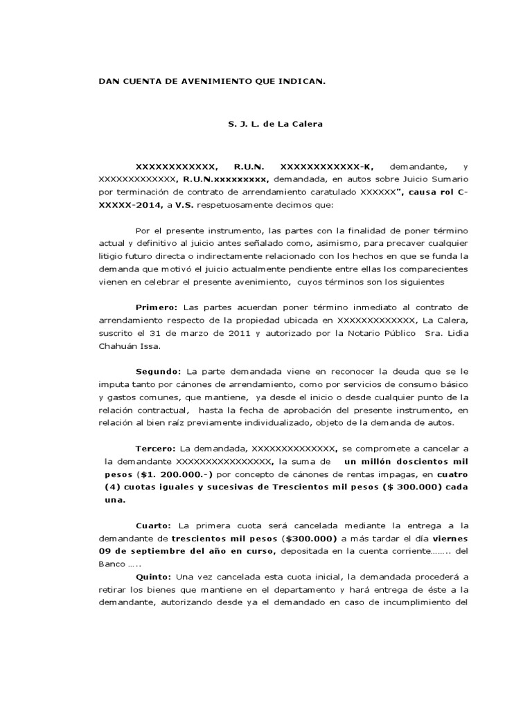 Avenimiento Arrendamiento | PDF | Pagos | Litigio