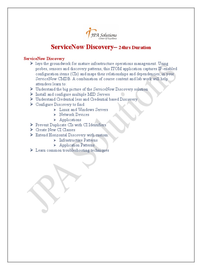 ServiceNow Discovery Course Content | PDF