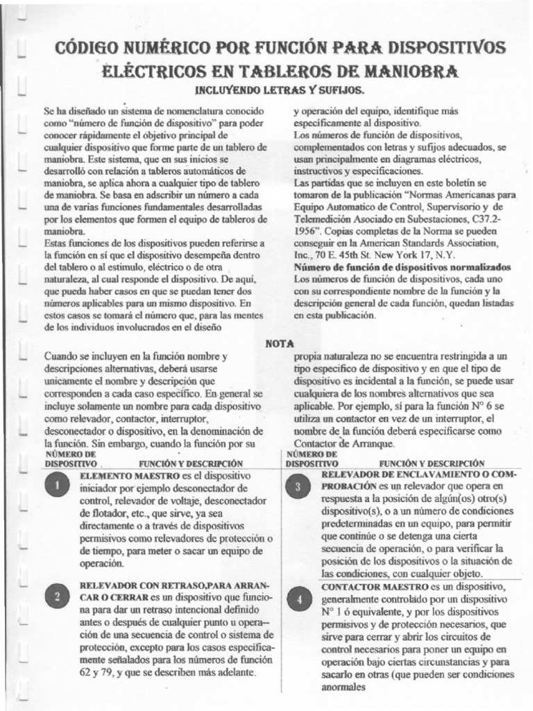 Dispositivos Eléctricos Por Función (Código ANSI) | PDF