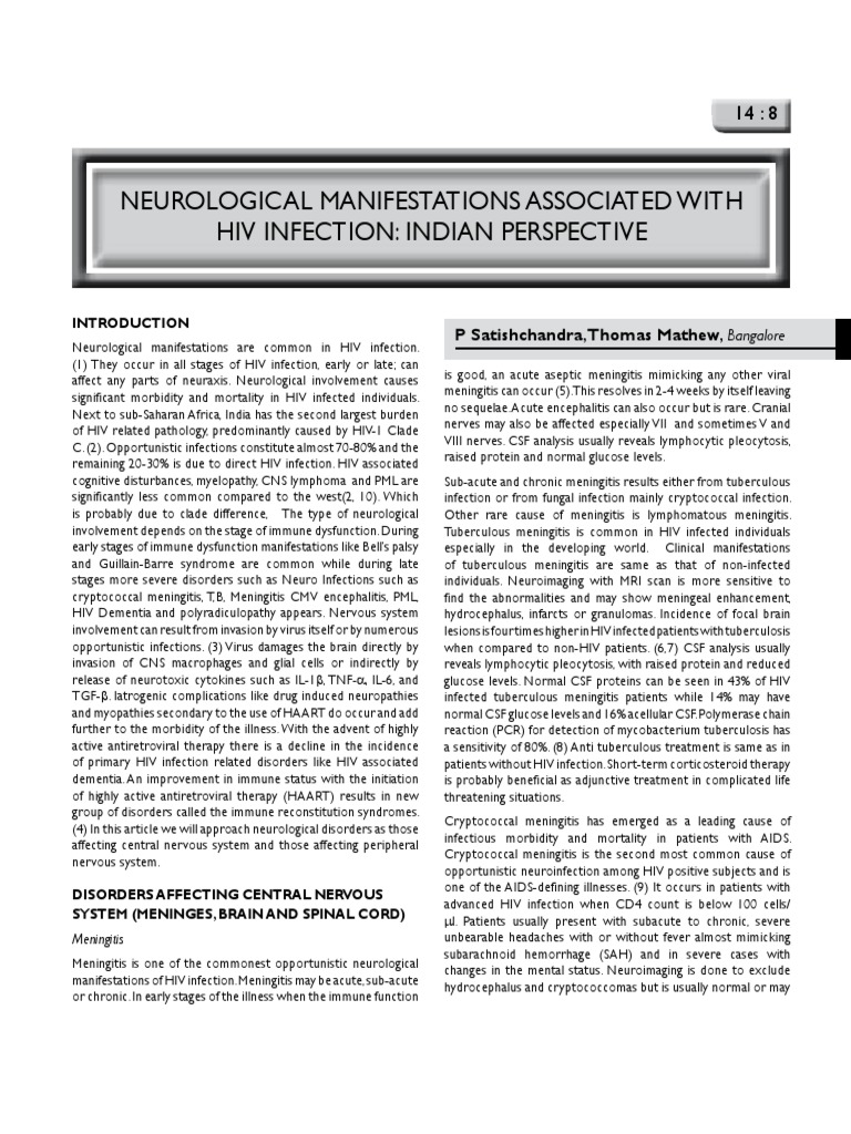 Neurological Manifestations Associated With Hiv Infection: Indian ...
