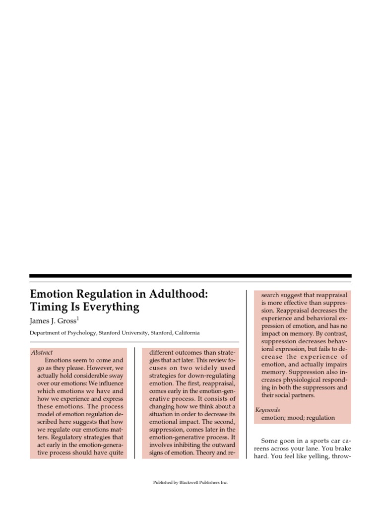 Gross 2001 Emotional Regulation | PDF | Emotional Self Regulation ...