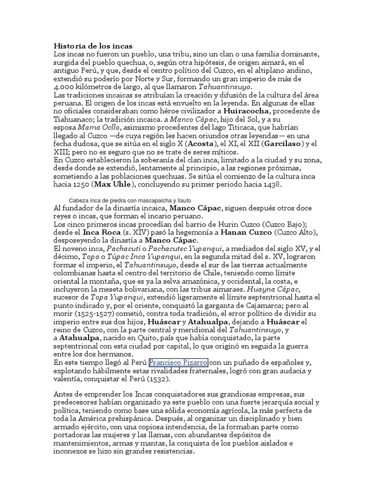 Historia de Los Incas | PDF | Imperio Inca | Perú