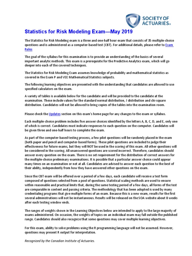 2019 05 Exam SRM Syllabus | PDF | Time Series | Test (Assessment)