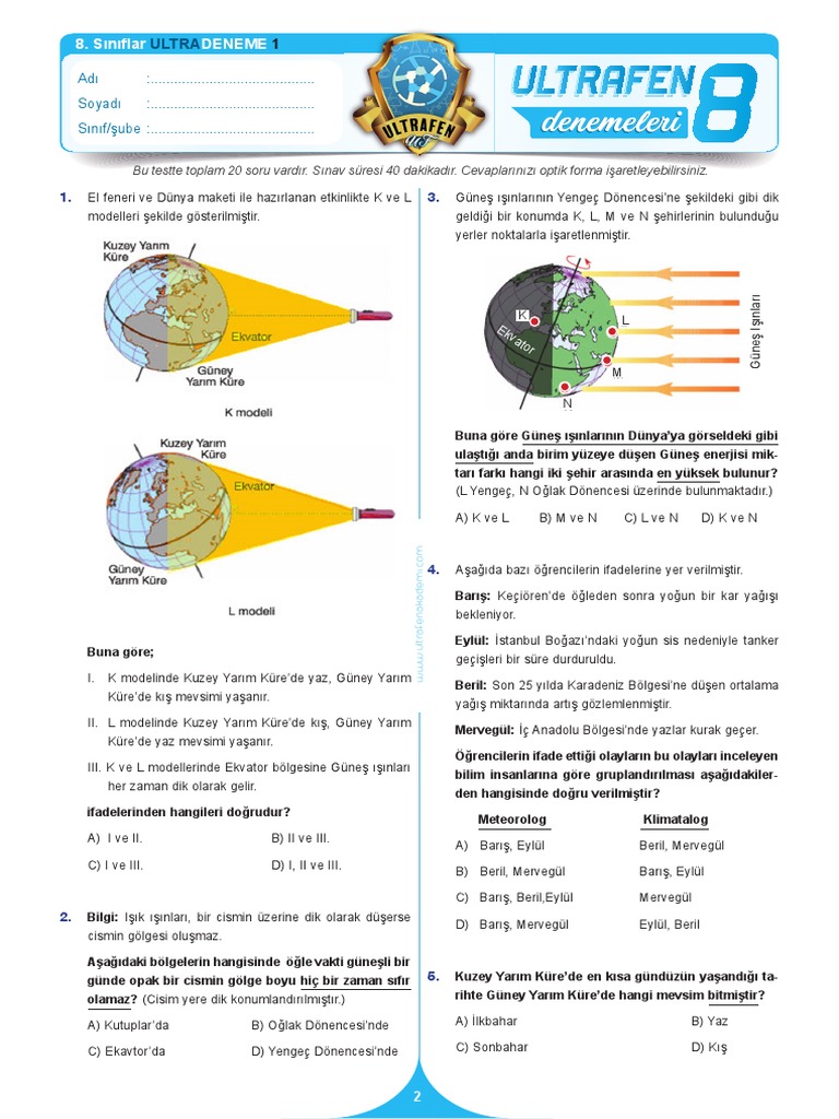 8.sınıf Ultrafen Deneme 1 | PDF