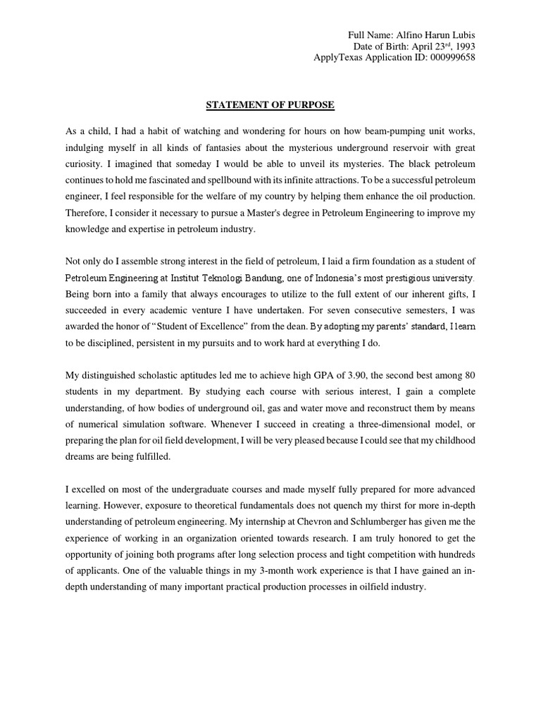Statement of Purpose | PDF | Graduate School | Engineering