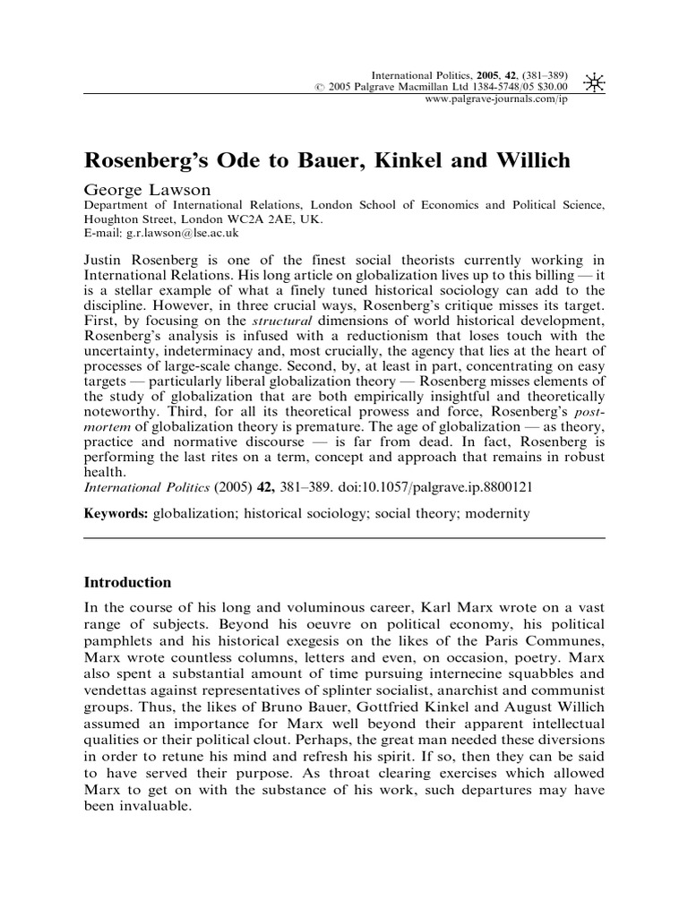 Rosenberg On Globalisation | PDF | International Relations | Globalization