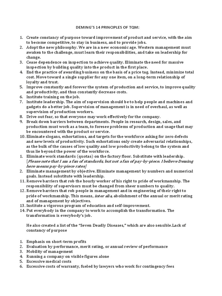 Deming 14 Principles | PDF | Lean Manufacturing | Economies