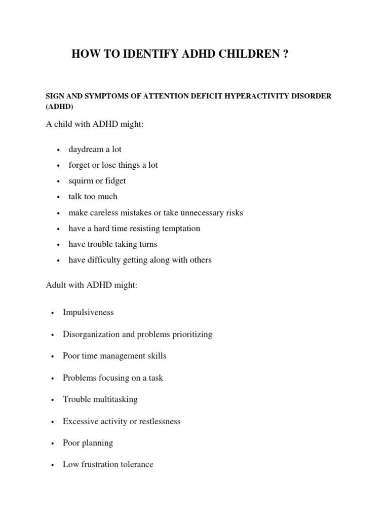 ADHD Signs in Children & Adults | PDF | Attention Deficit Hyperactivity ...