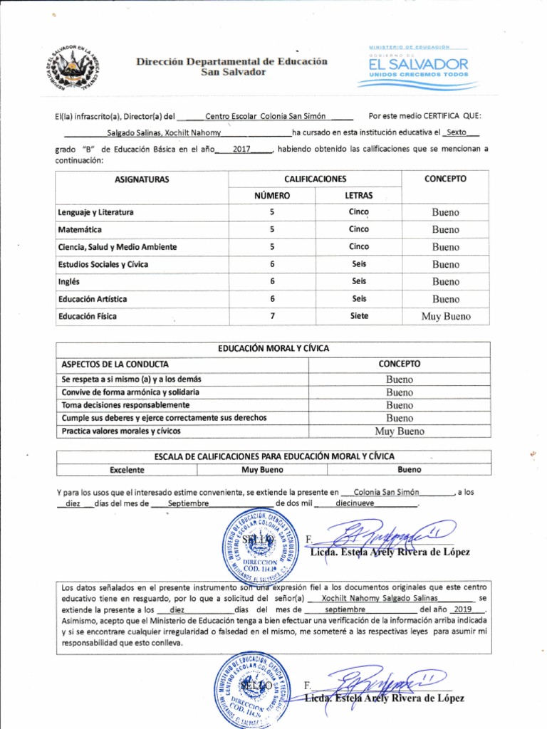 Certificado de Notas Nahomy. | PDF