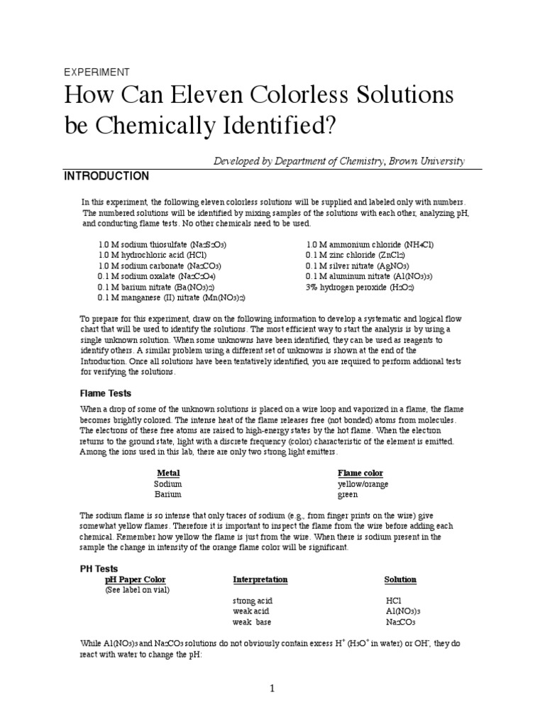 Identify Colorless Solutions | PDF | Precipitation (Chemistry) | Solubility
