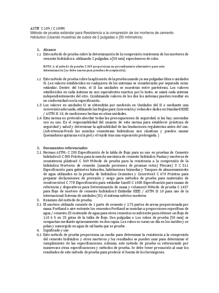 Resistencia a la compresión de morteros ASTM C109 | PDF | Cemento ...