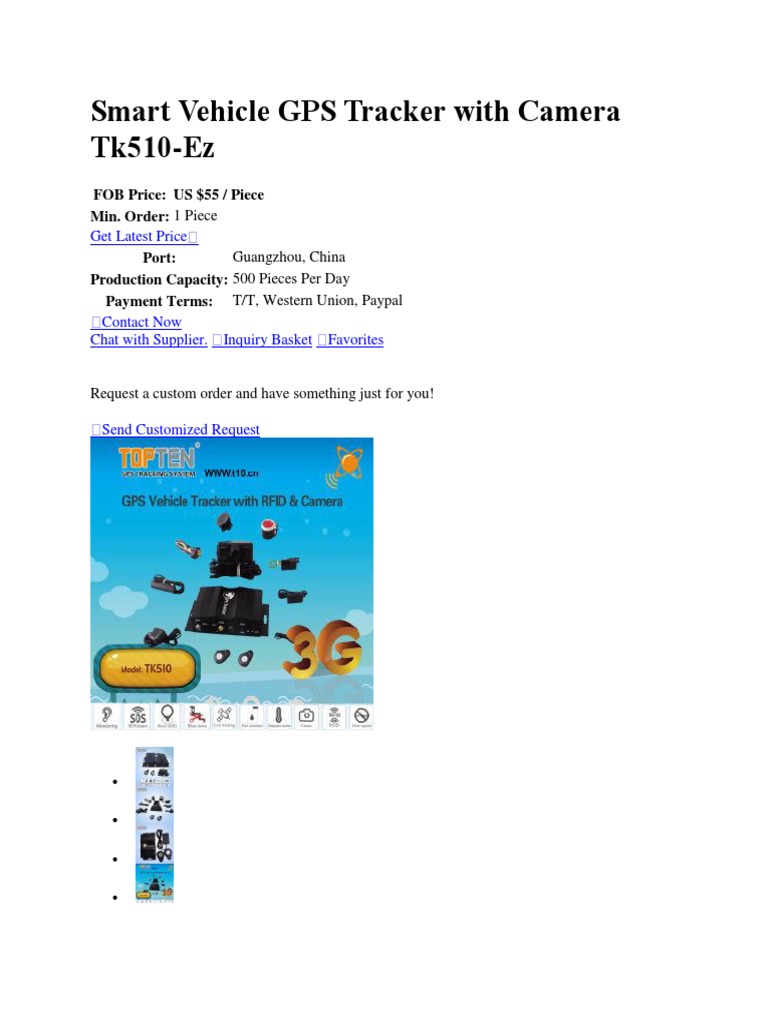 Smart Vehicle GPS Tracker With Camera Tk510 | PDF | Radio Frequency ...