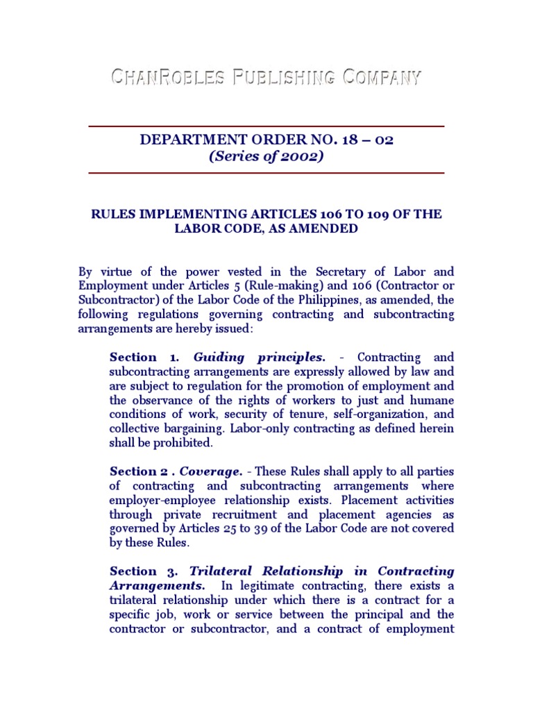 Department Order No. 18-02 | Download Free PDF | Independent Contractor ...