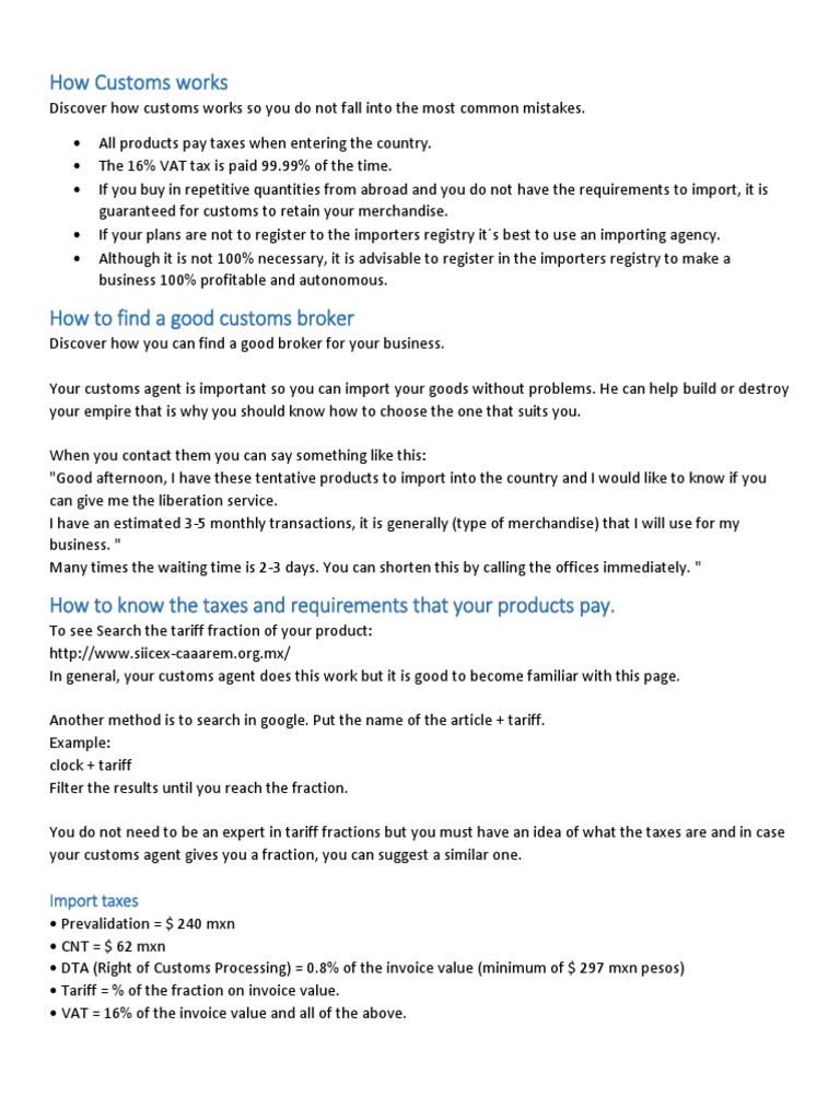 How Customs Works: Import Taxes | PDF | Customs | Value Added Tax