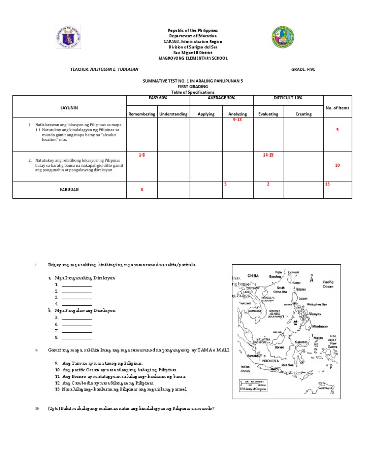 AP 5 1st Quarter - Ist Sum | PDF