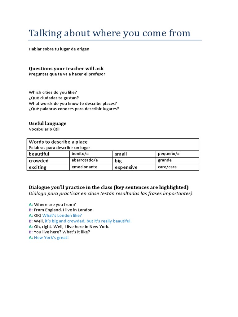 Describing Places: A Guide to Talking About Where You Come From and the ...