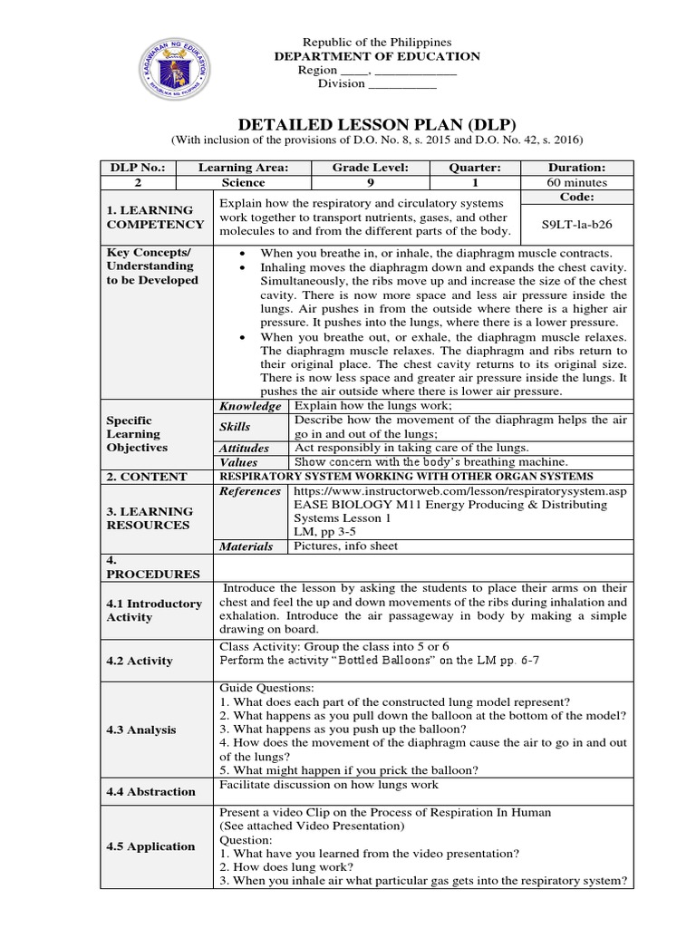 DLP-Bohol - Science9 Q1 W1 D2 | PDF | Breathing | Respiratory System
