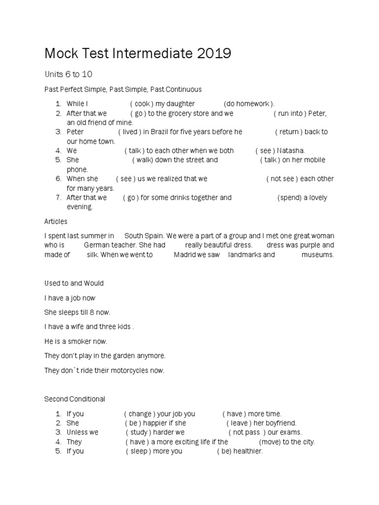 Mock Test Intermediate 2019 | PDF